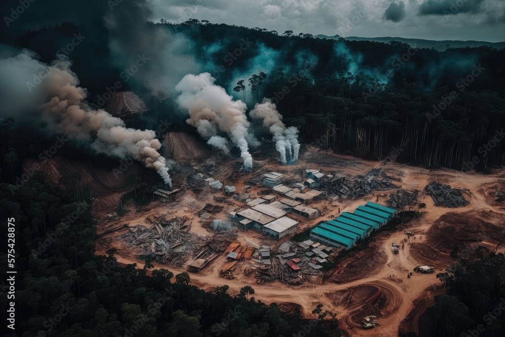 Aerial view of deforested area of the Amazon rainforest caused by ...