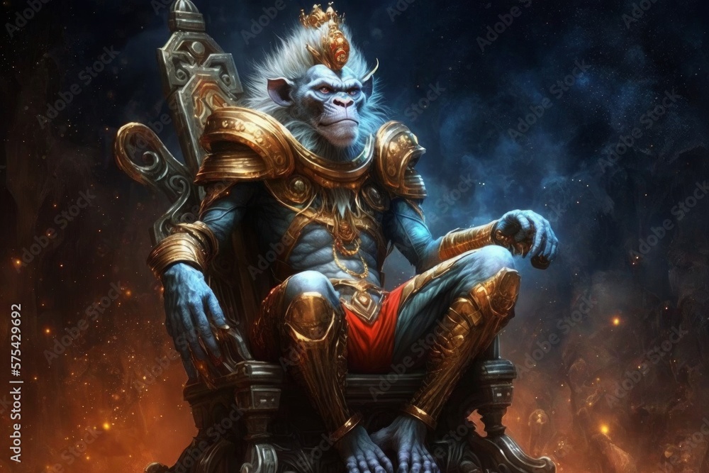 futuristic monkey king sitting on throne always ready created with ...