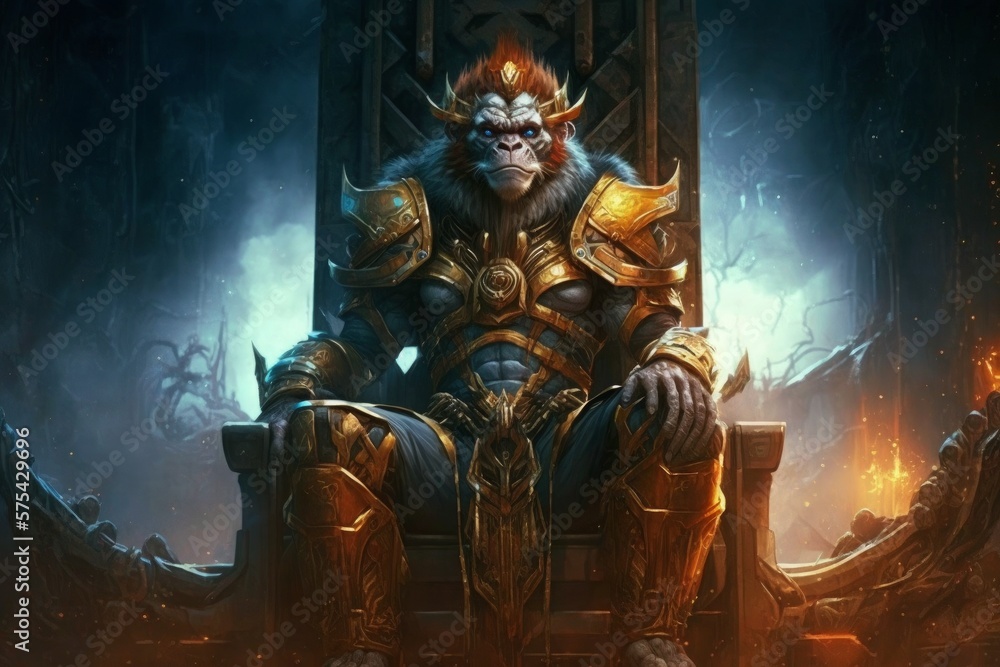 futuristic monkey king sitting on throne gold horns created with ...