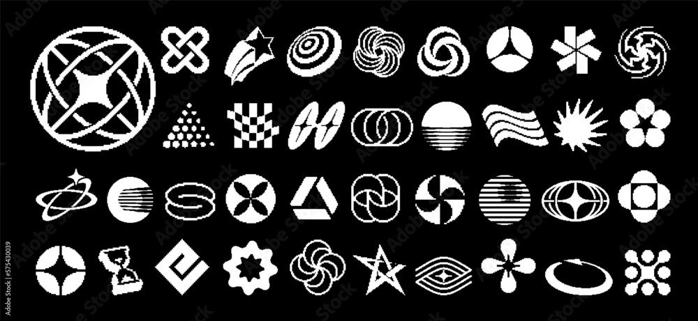 Vector abstract shapes with bitmap pixel effect, minimalist design ...