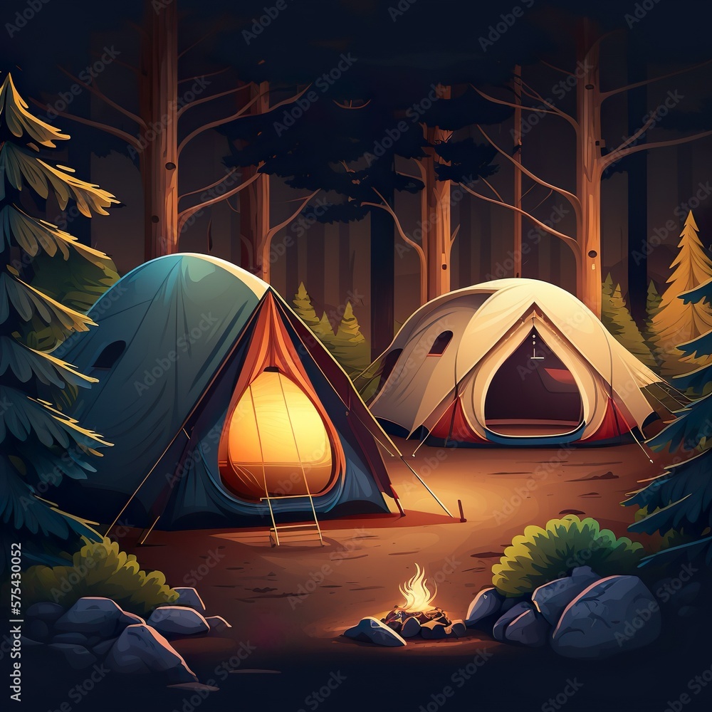 Nightfall Camping Adventure with bonefire A Realistic and High-Detail ...