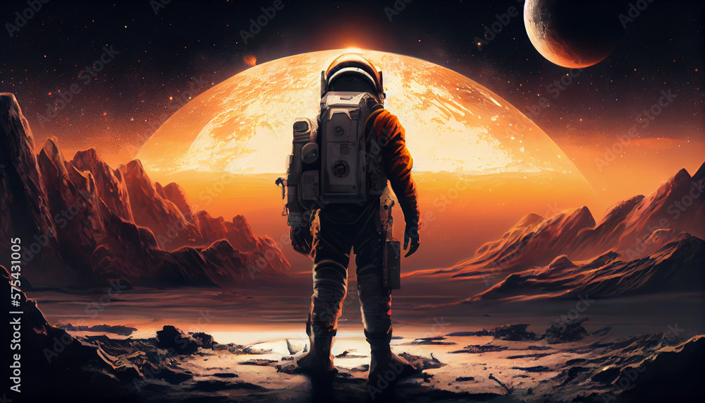 Astronautas pisando otros planetas ,concepto de exploradores espaciales ...