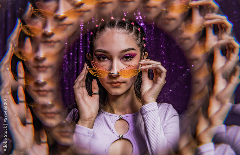 euphoria inspired editorial photo shoot glitter background purple black ...