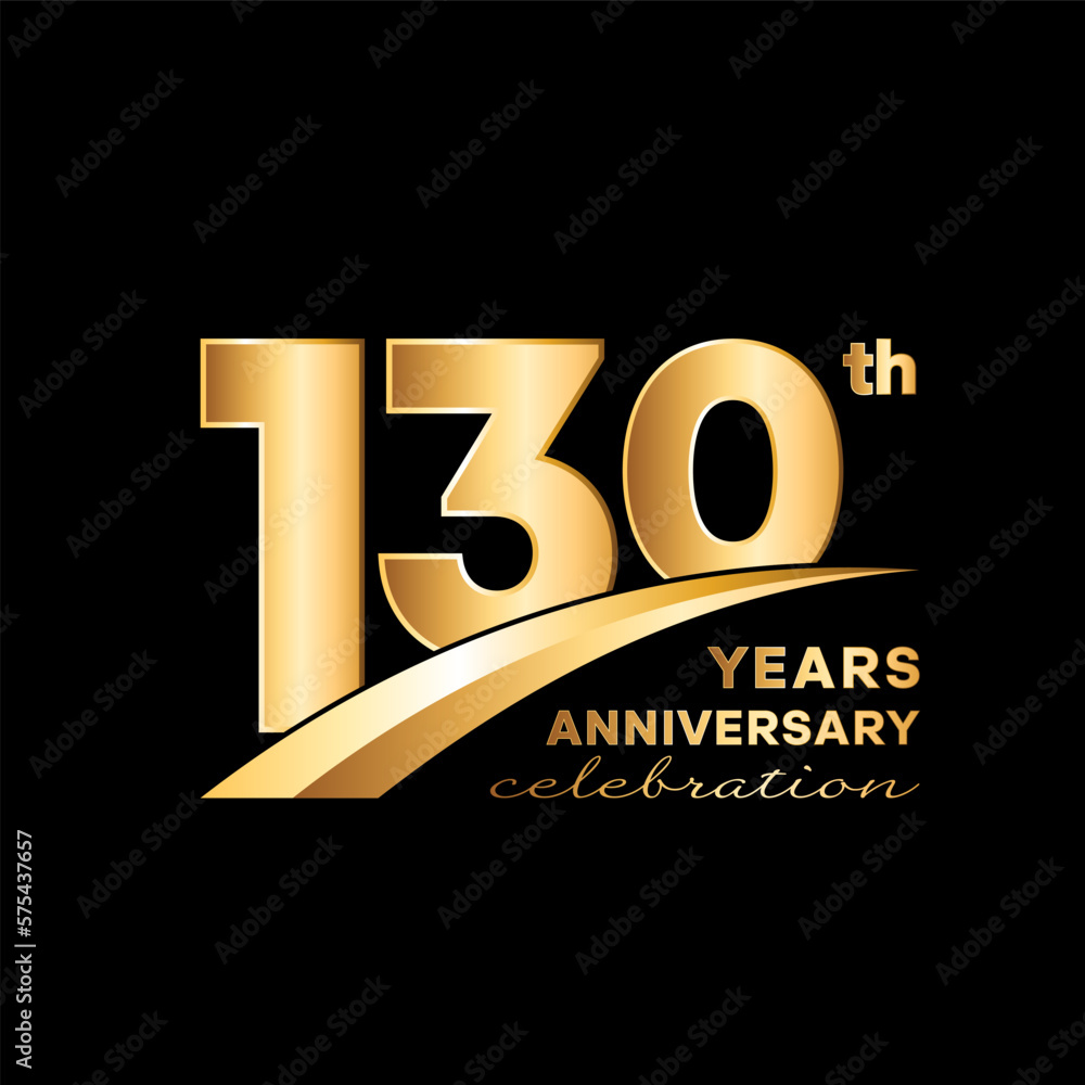 130th Anniversary logo design with golden number and text isolated on black background. Logo ...