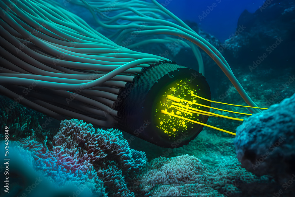Communication cable laid at the bottom of the sea, fiber optic ...
