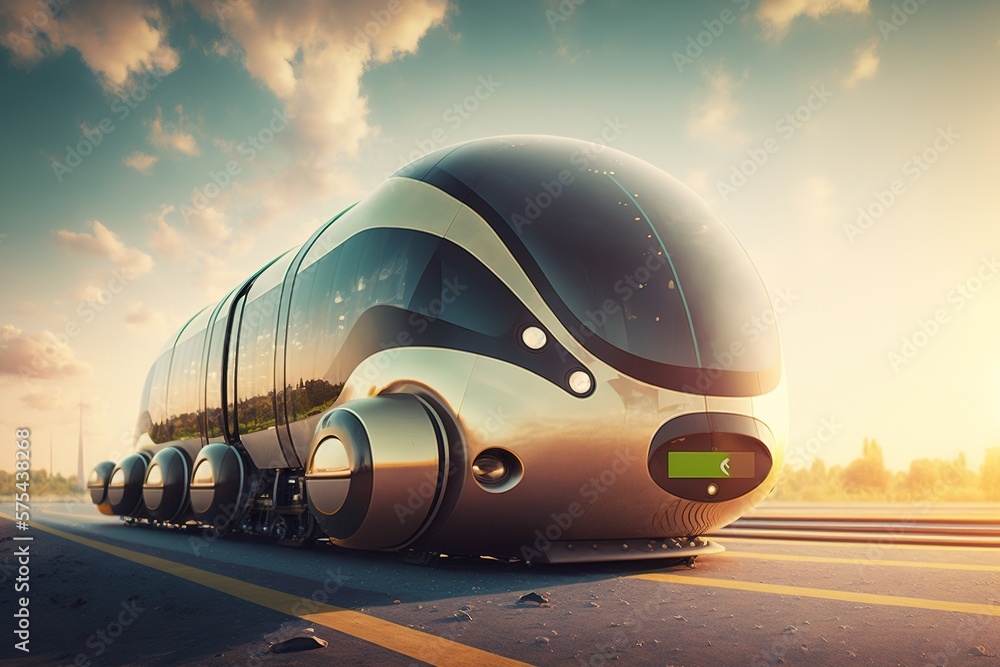 illustration of the future of transport, futuristic train leaving the ...