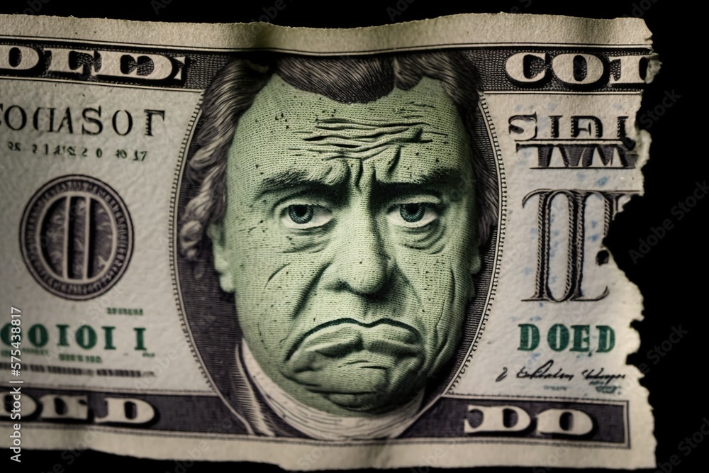 Very sad face on money banknote closeup isolated, concept of Isolation ...