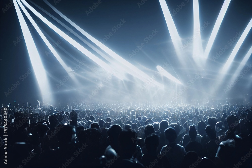 Panorama live music concert crowd and audience with beams light show ...
