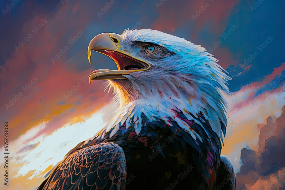 Eagle's open mouth depicts a bald eagle. View from the side. A vibrant ...