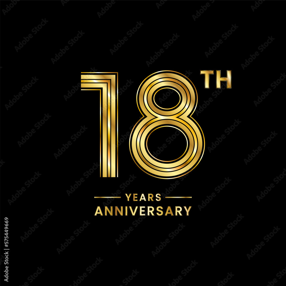 18th Anniversary logo design with golden number and text for ...