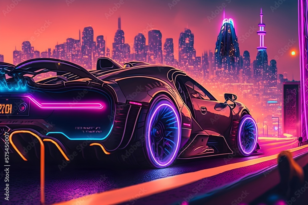 Bugatti race car in a city | Synthwave style Ai Generated car wallpaper ...
