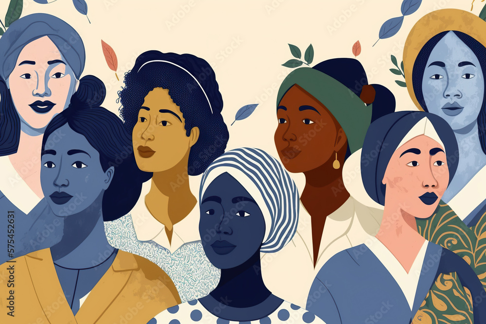 Women in all their diversity, card with diverse women portrait concept ...