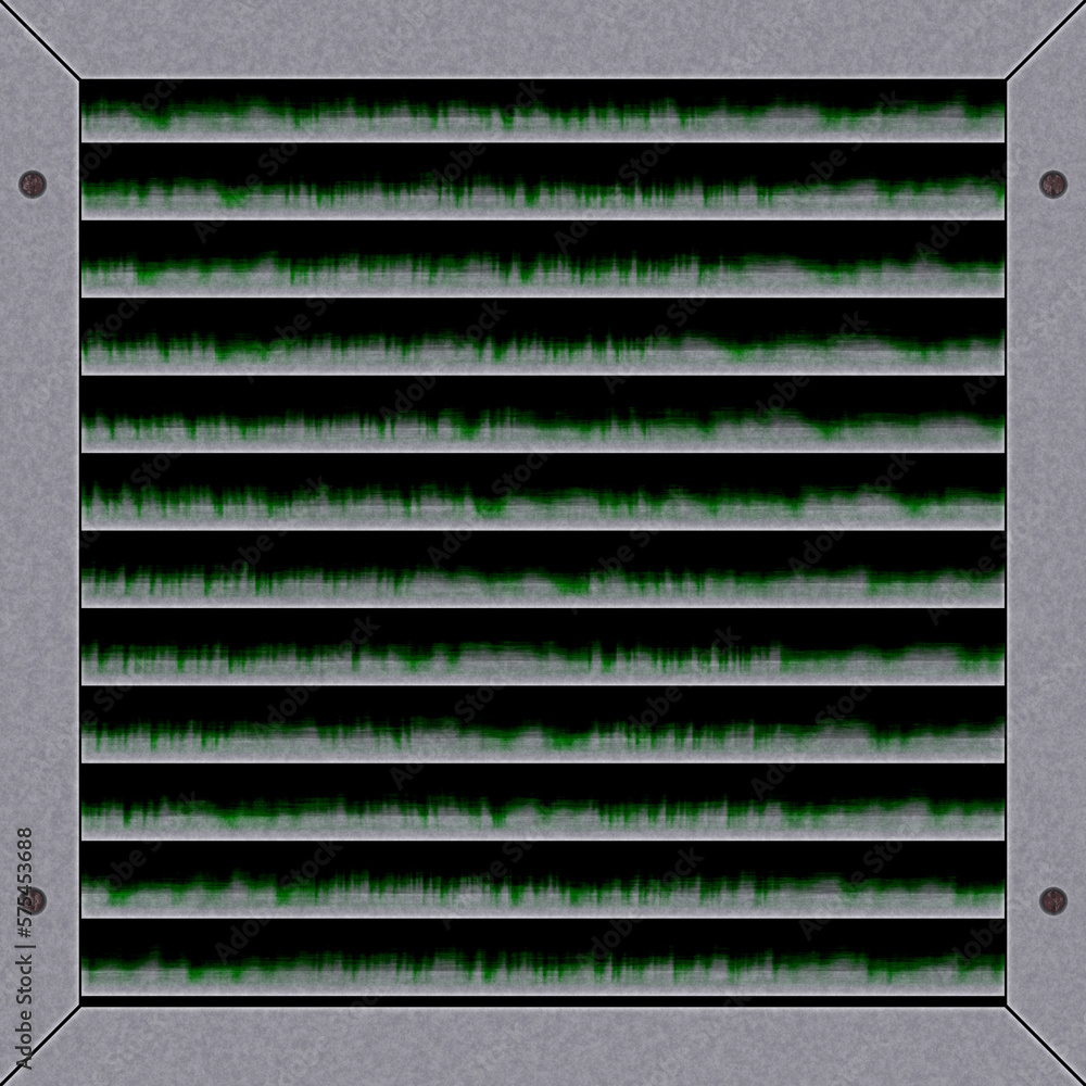Iron ventilation hatch with green moss background. Venting metal ...