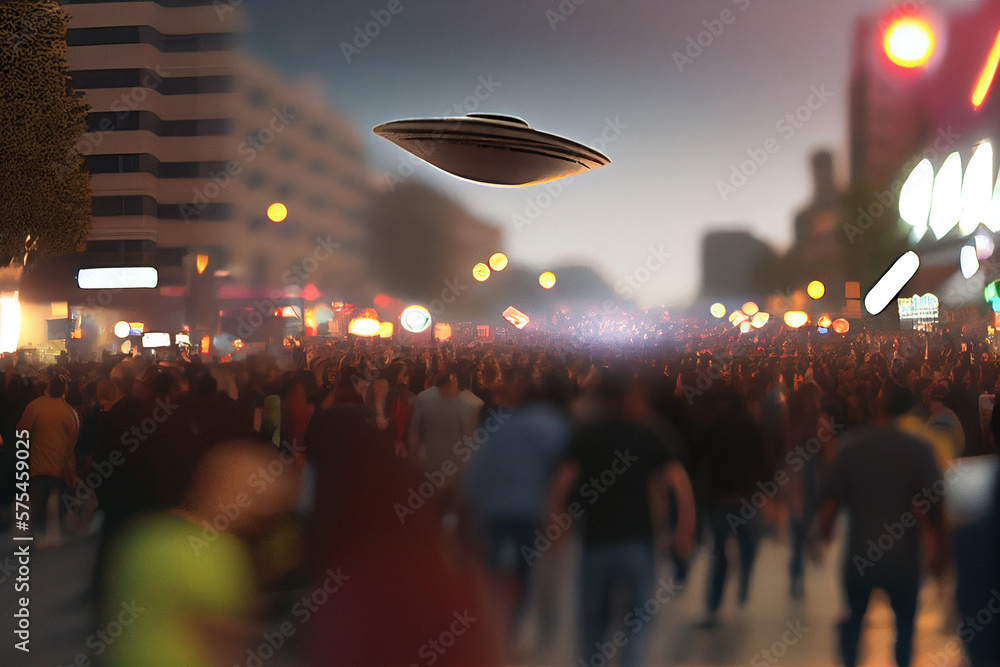 Alien invasion of UFO spaceship attacking the earth. Spacecraft is ...