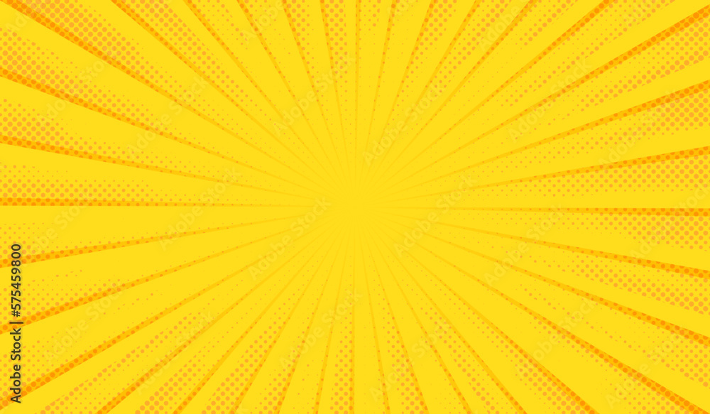 Yellow comics background. Abstract lines backdrop. Bright sunrays ...