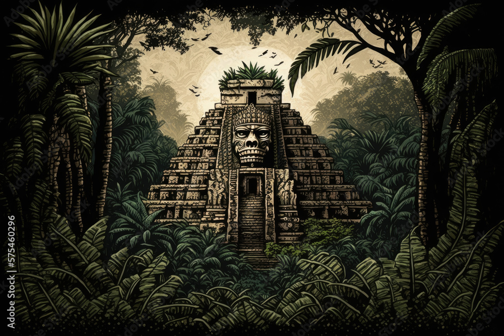 ancient mayan pyramid rising from the jungle foliage , ai generated ...