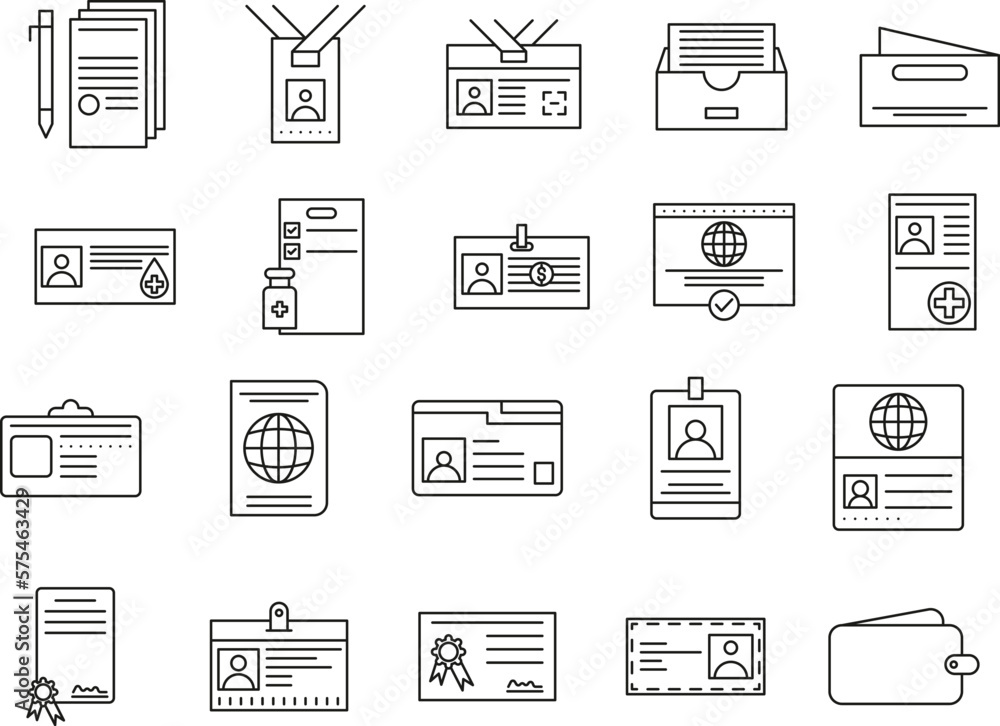 Documents, ID cards icons set Stock Vector | Adobe Stock