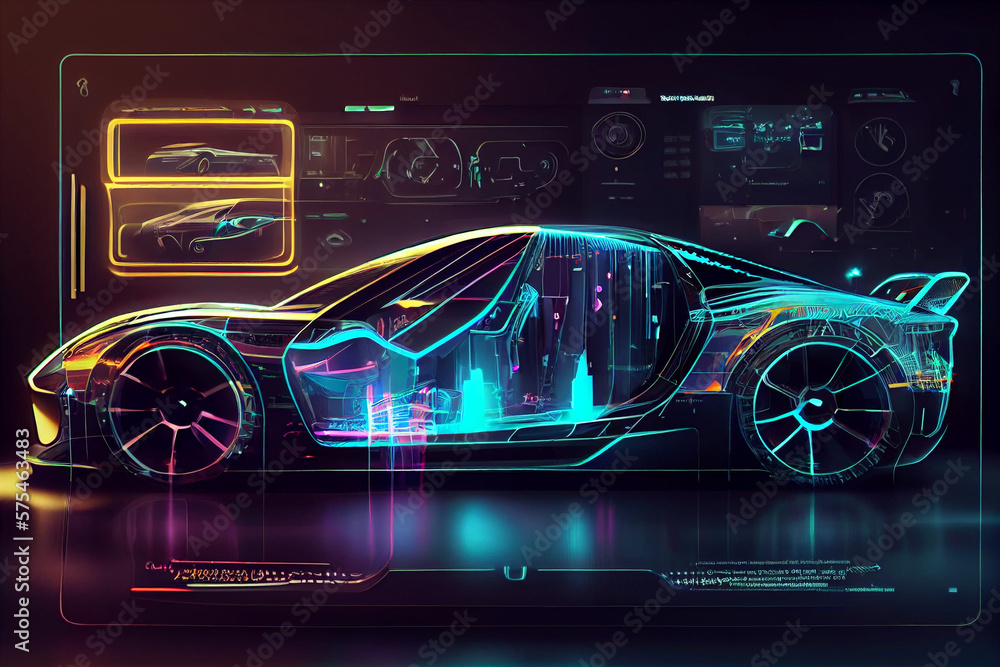 Smart car hologram, in HUD style. Electric auto. Hologram car in ...