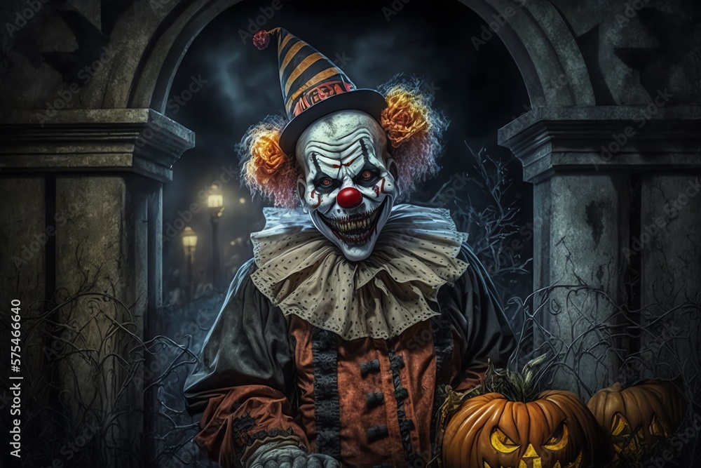 Creepy Clow, evil smile, face paint, Generative AI Stock Illustration ...