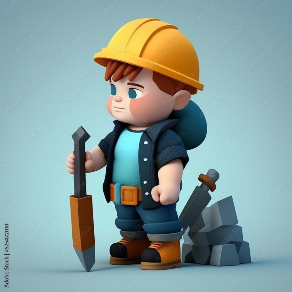 3d, worker, construction, generative ai, builder, helmet, work, tool ...
