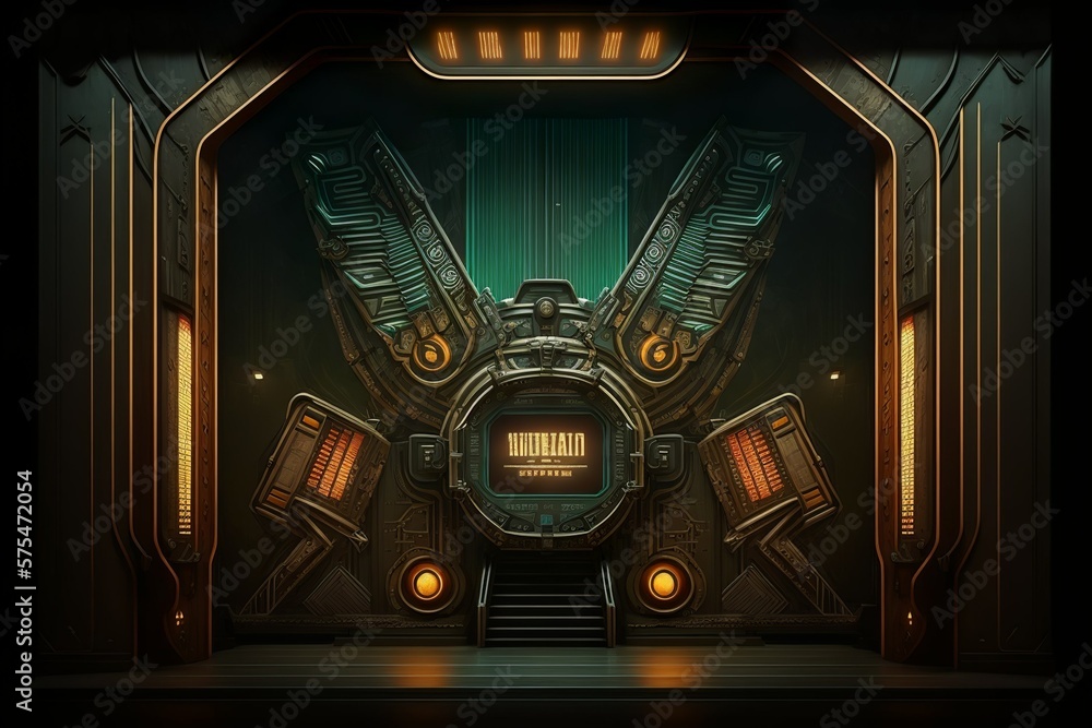 Dark sci-fi theater with horroristic creepy futuristic interior ...