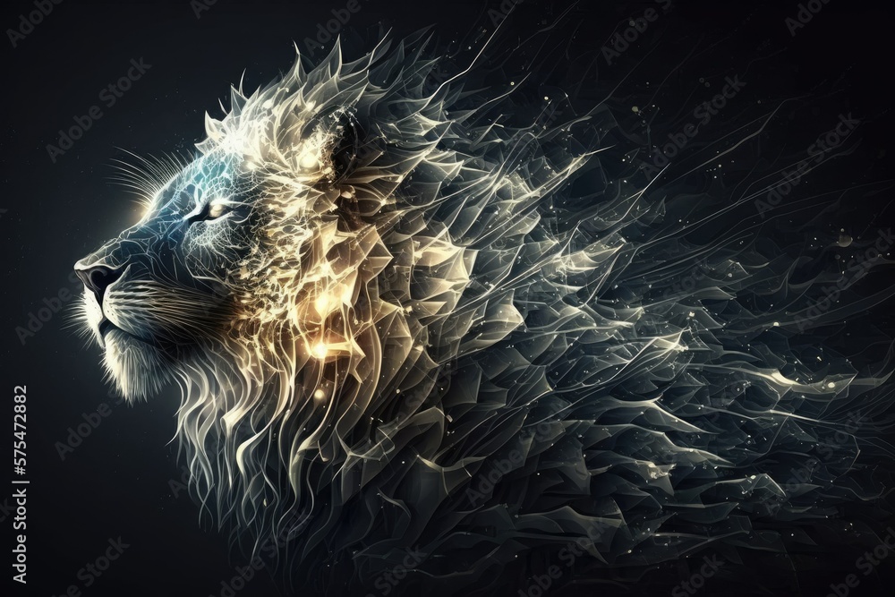 On a gray background, the particles of a lion's roar form the image ...