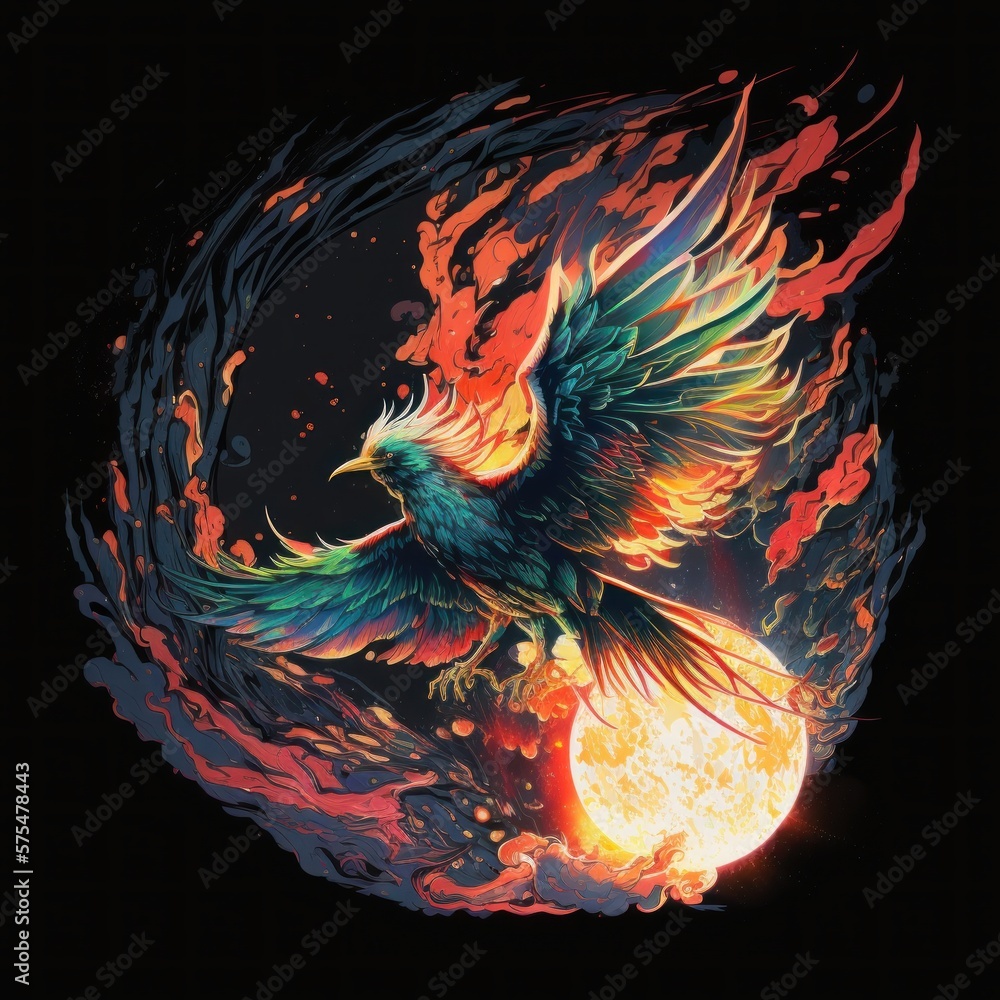 Phoenix Reborn: Fiery Wings Descending to Earth from Space, generative ...