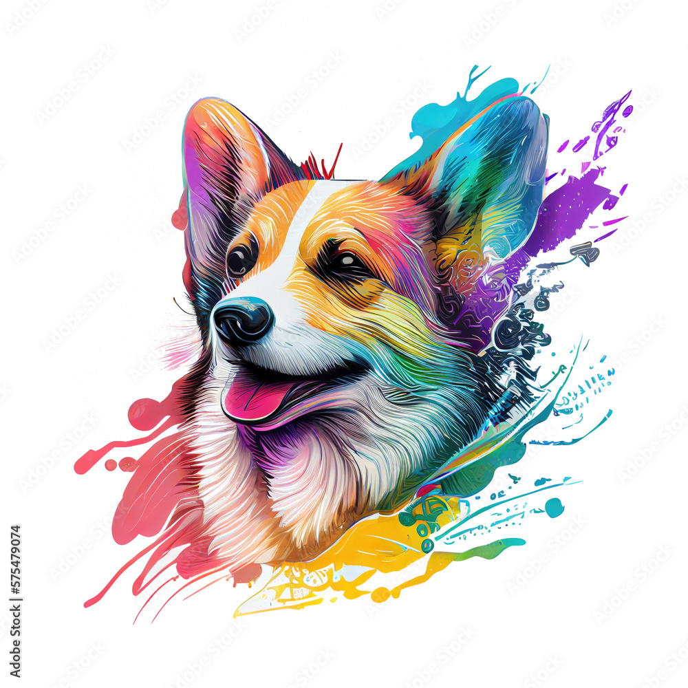 illustration of a colorful Welsh Corgi dog, watercolor, cute dog ...