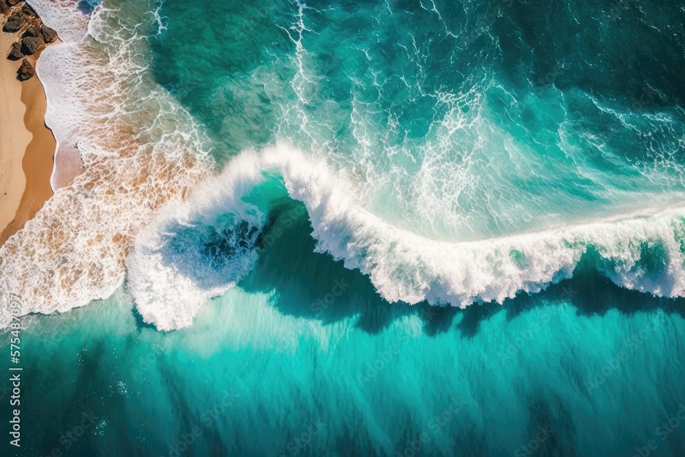 Scene of a magnificent summer sea, with waves and clear blue water ...