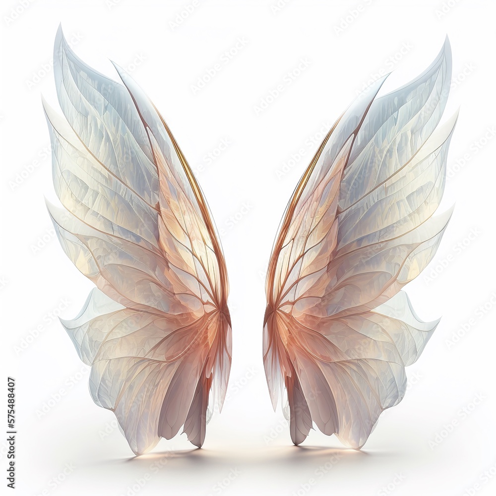 A pair of fantasy fairy translucent wings isolated on white background ...