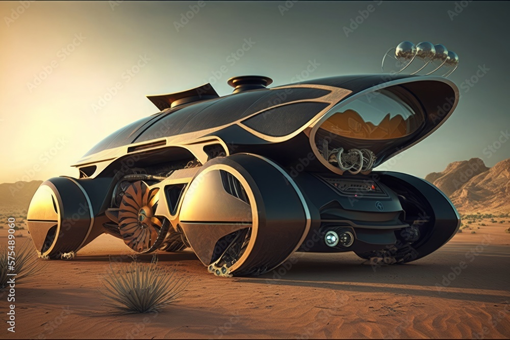 back view of futuristic car gold and black created with Generative AI ...
