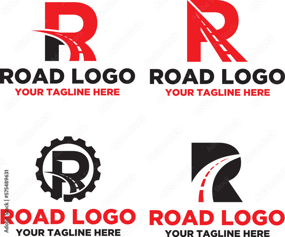 R letter with road logo, road icon, highway, roadway, path icon, logo ...