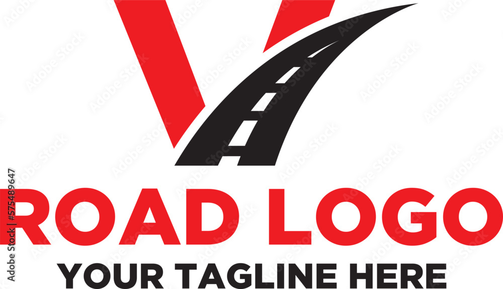 V letter with road logo, road icon, highway, roadway, path icon, logo ...