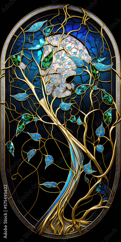 ภาพประกอบสต็อก Window of the Solarium: A Dichroic Kintsugi stained ...