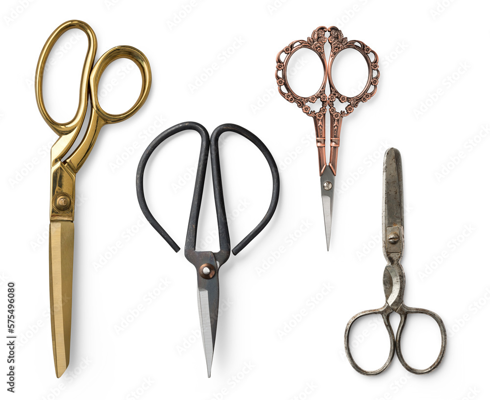 collection of four contemporary / modern and vintage scissors, isolated ...