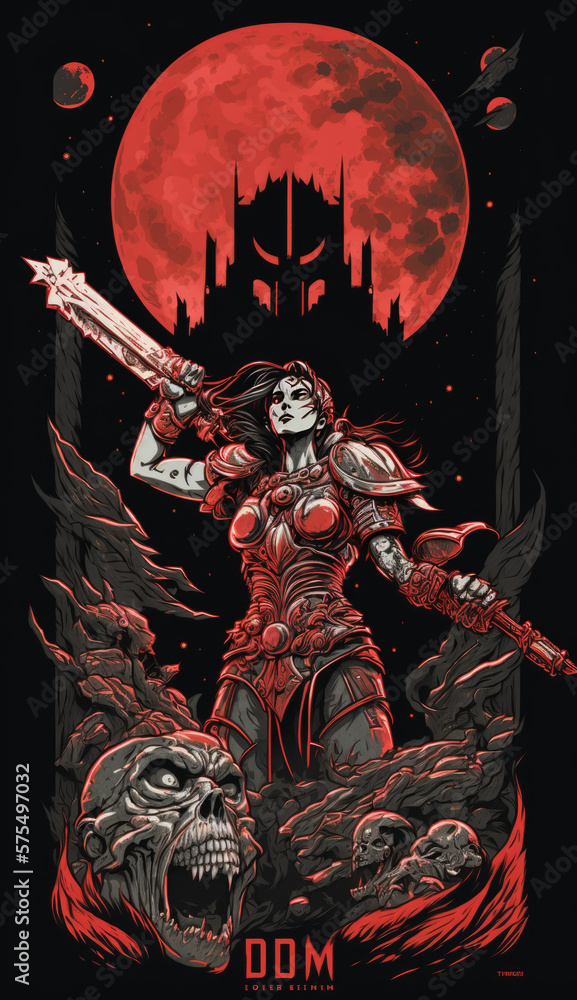 Doom Slayer as a Female holding the Crucible Sword standing above Stock ...