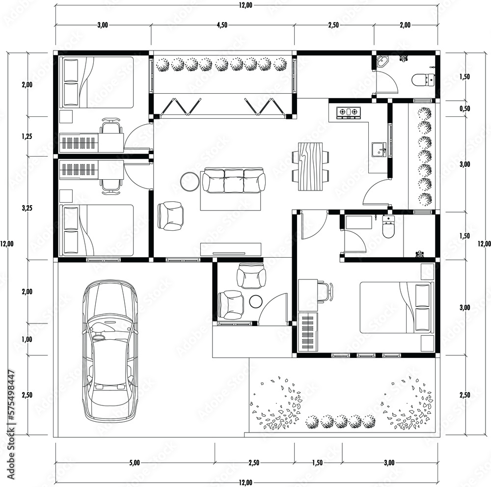 Architecture plan with furniture. home floor plan, isolated on white ...