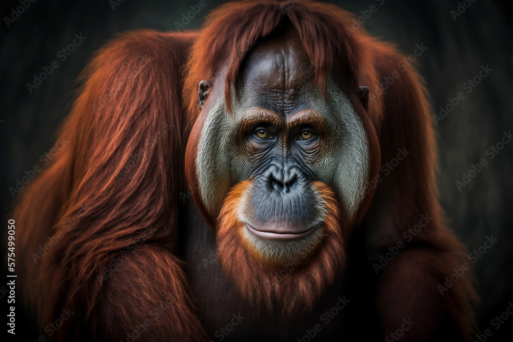Potrait of orang utan borneo Indonesia, Primata face macro, Generative ...