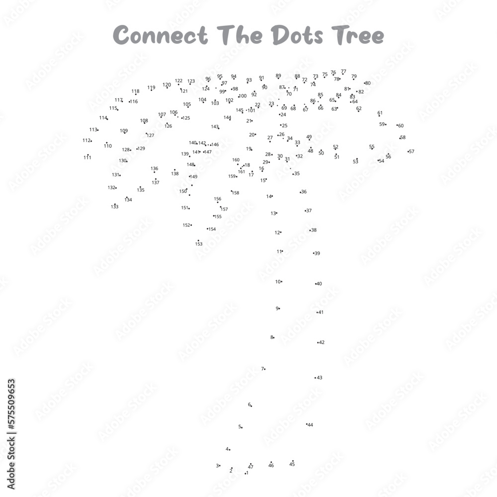 Connect The Dots and Draw tree coloring page, Educational Game for Kids ...