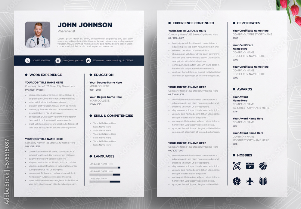 Doctor Resume Design Template Stock Template | Adobe Stock