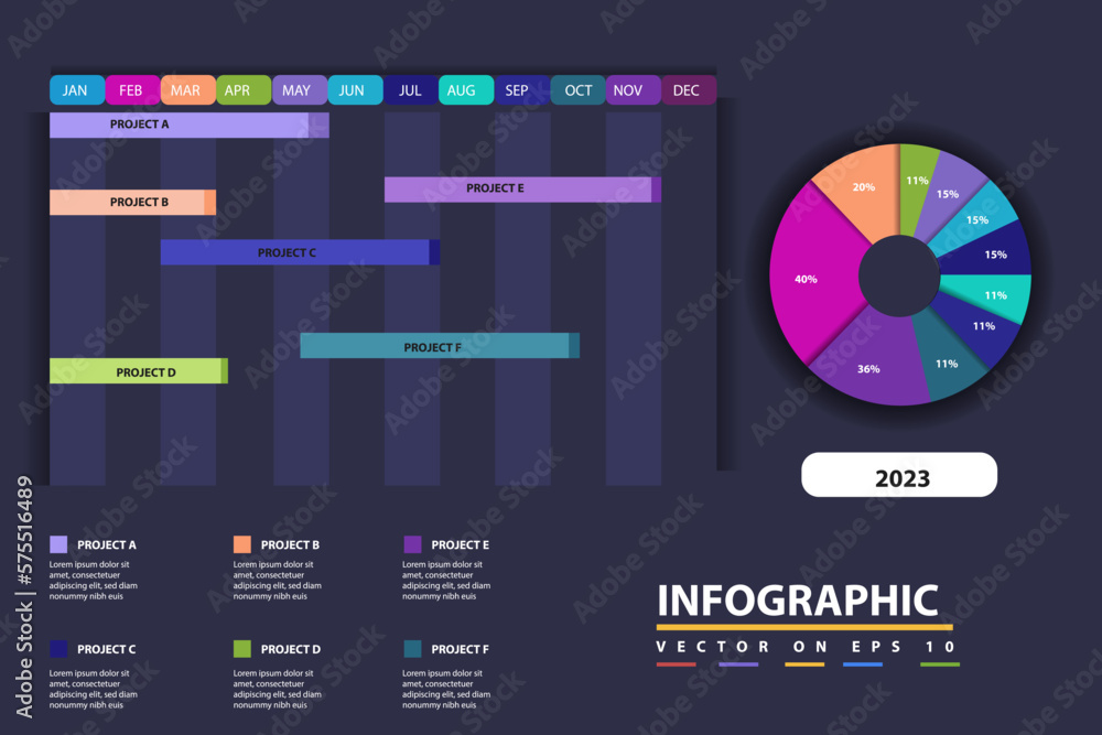 Infographic template for business. 12 Monthly modern Timeline Gantt ...
