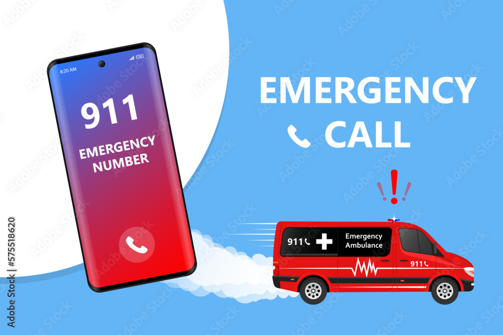 Ambulance, doctor help injured patient, flat illustration. Mobile app ...