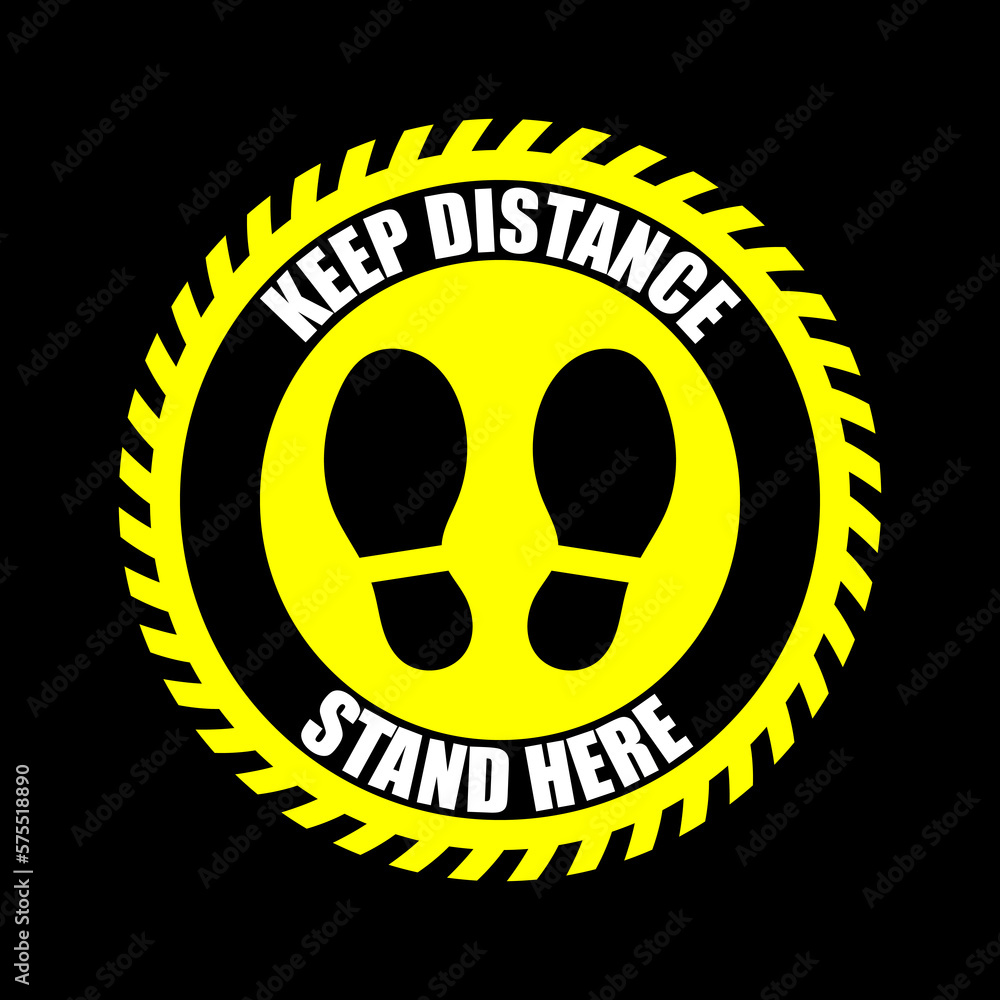 Footprint floor sticker, foot steps in circle, keep distance waiting in ...