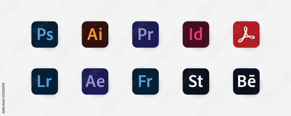Set Adobe icons logo vector illustration, Photoshop, Illustrator ...