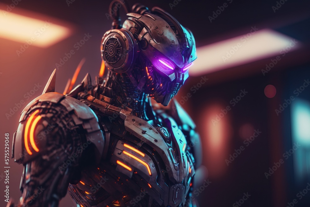 Metal robot, cyborg with neon inserts, and the robotization of ...