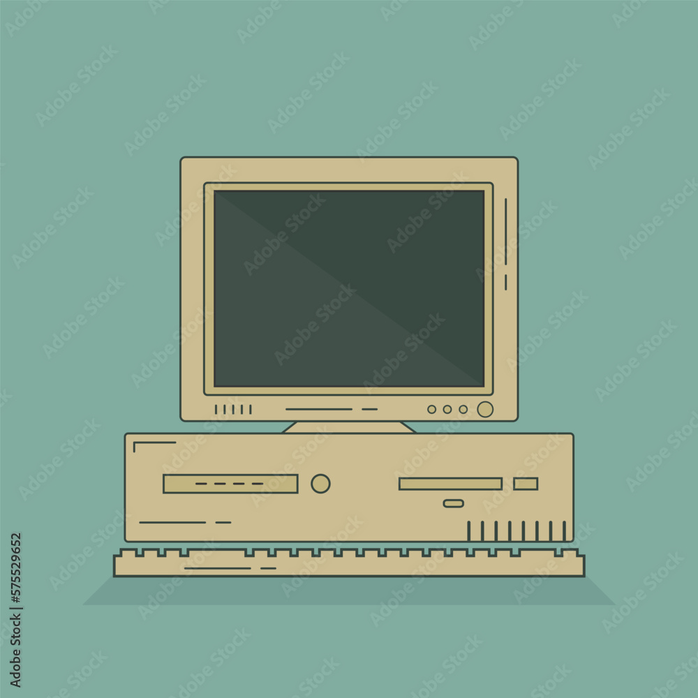 illustration of a retro old computer 90s 80s pc nostalgia memories ...
