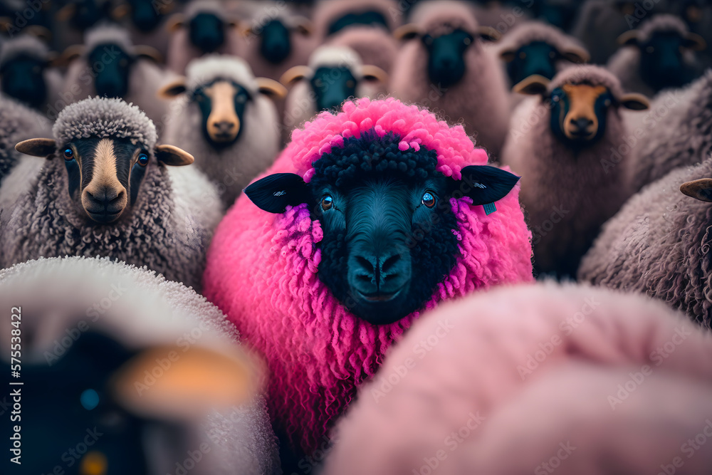 Pink sheep in a herd of other white. Be a white crow. To be different ...