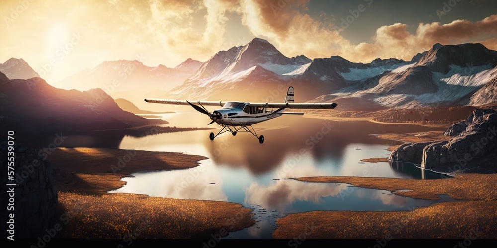 Pilot flying small aircraft over scenic landscape, concept of Aerial ...