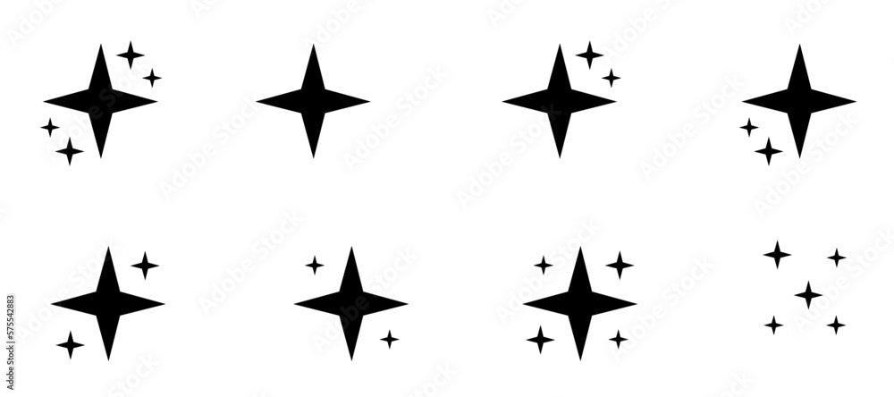Black stars icon setStar icons. Twinkling stars. Different forms of ...