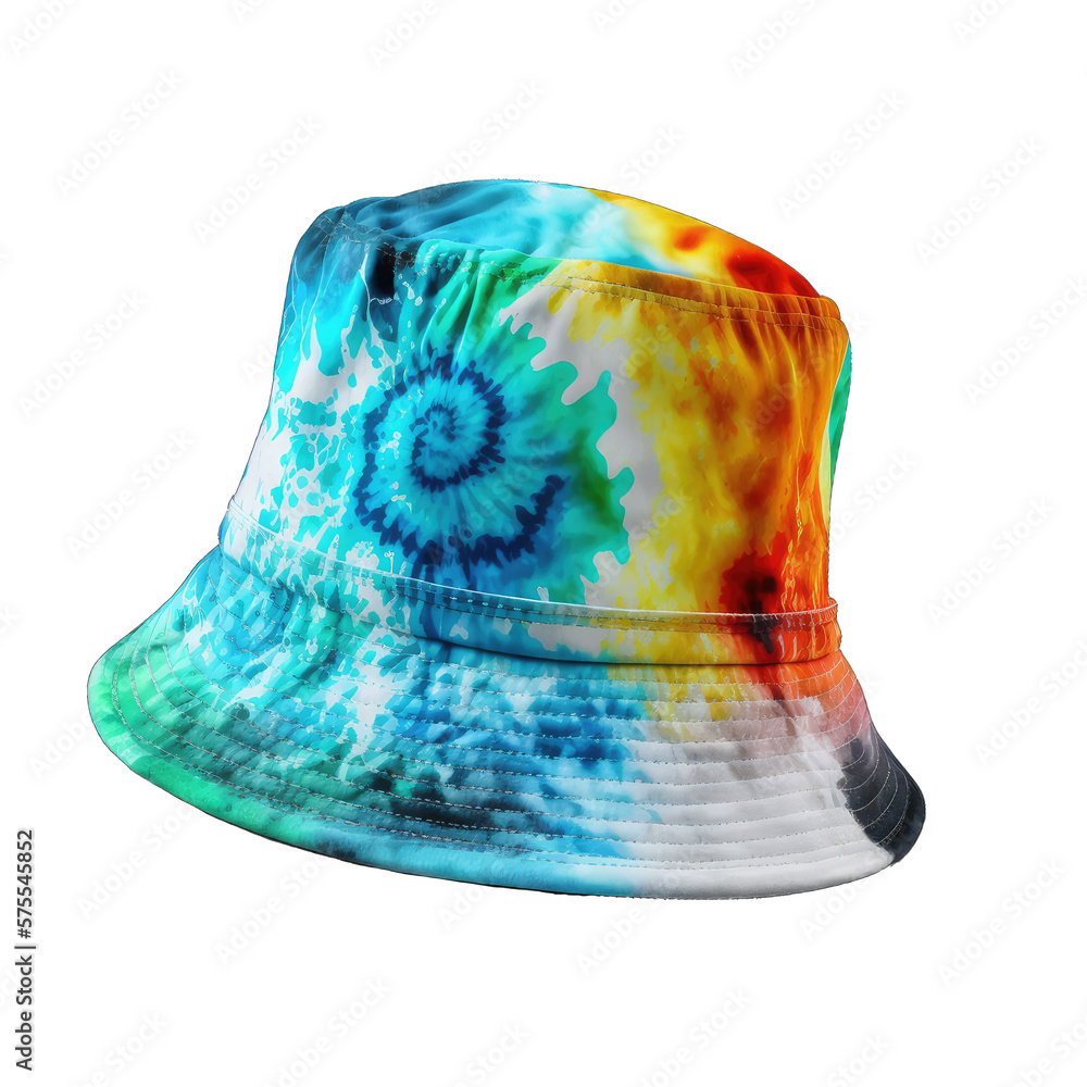 Rainbow bucket hat isolated, mockup template. Tie dye bucket hat ...